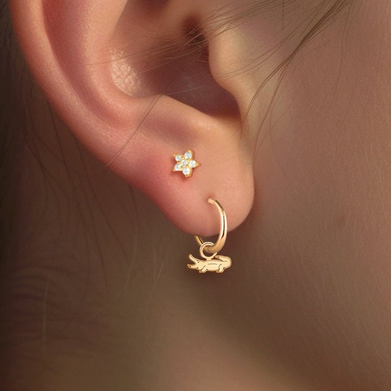 Huggie Hoop Earrings With Alligator Charm, Handcrafted in Gold Vermeil ...