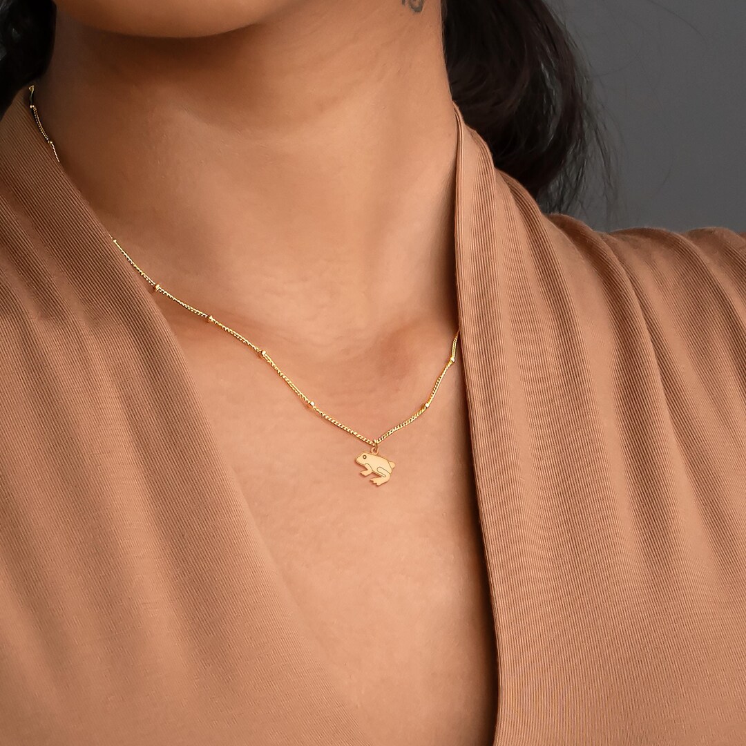 Frog Necklace Gold Charm Beady Chain Animal Jewelry Toad Pendant ...