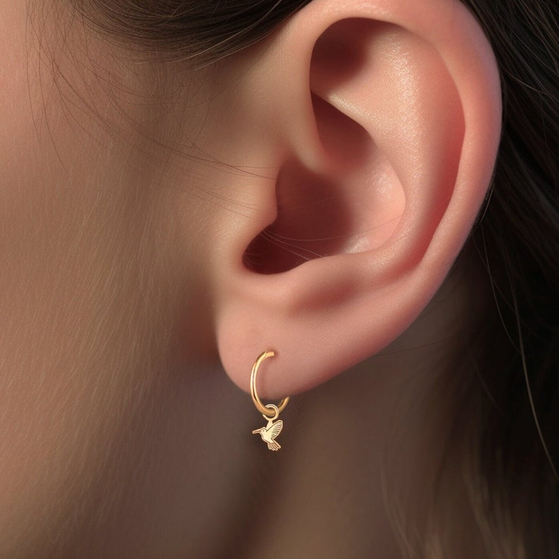 Hummingbird Charm Huggie Hoop Earrings, Handmade Jewelry, Available in ...