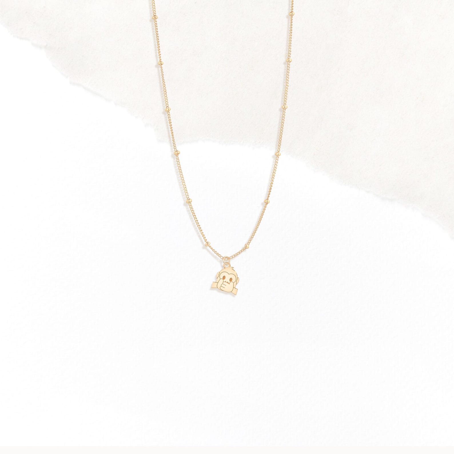 Speak No Evil Monkey Necklace Three Wise Monkeys Pendant Beady Chain ...