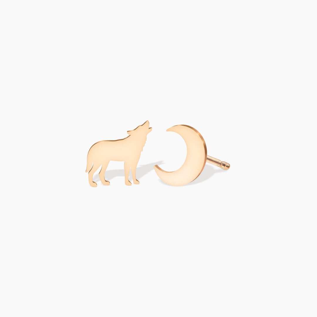 Wolf and Moon Earrings, Dainty Wolf Earrings,14k Gold Filled, Sterling ...