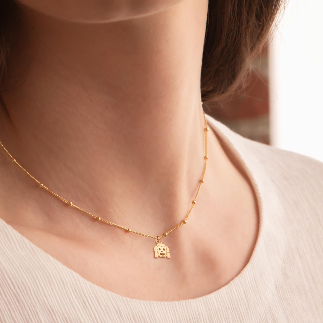 Three Wise Monkeys Necklace Hear No Evil Charm Gift for Her Beady Chain ...