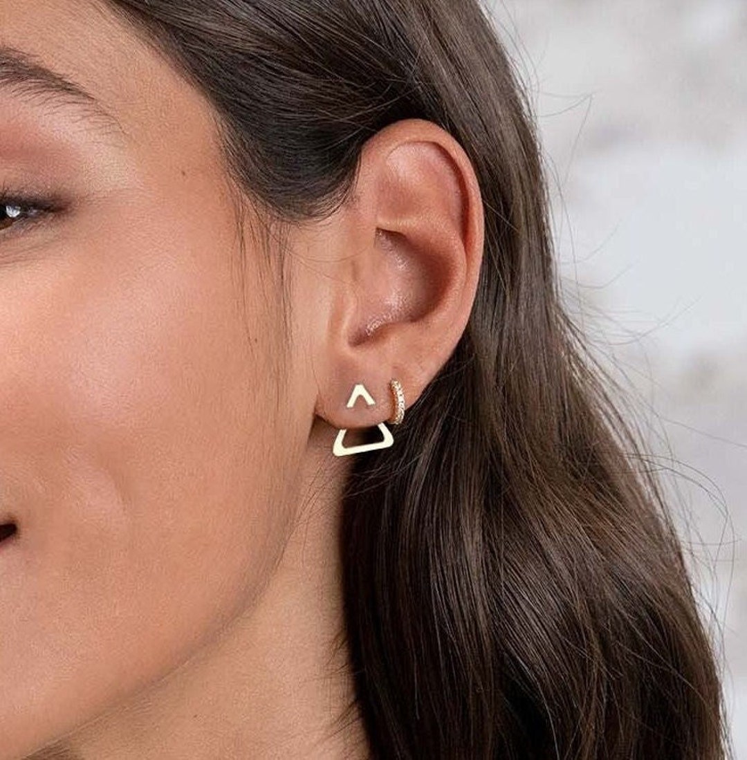 Triangle Jacket Earrings, Gold Triangle Earring, Rose Gold Triangle ...