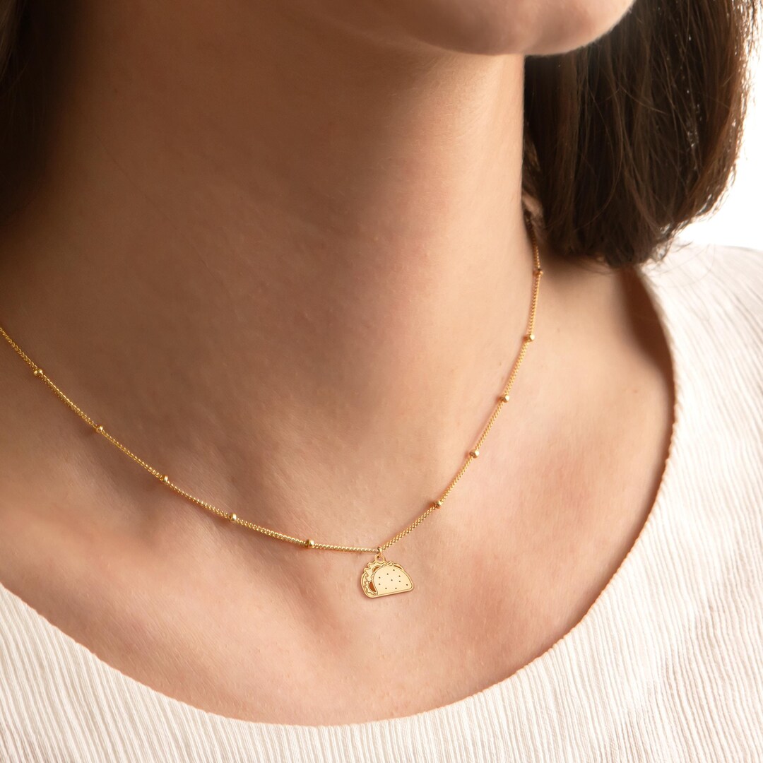 Taco Pendant on a Beady Necklace, Available in 14k Gold Filled ...