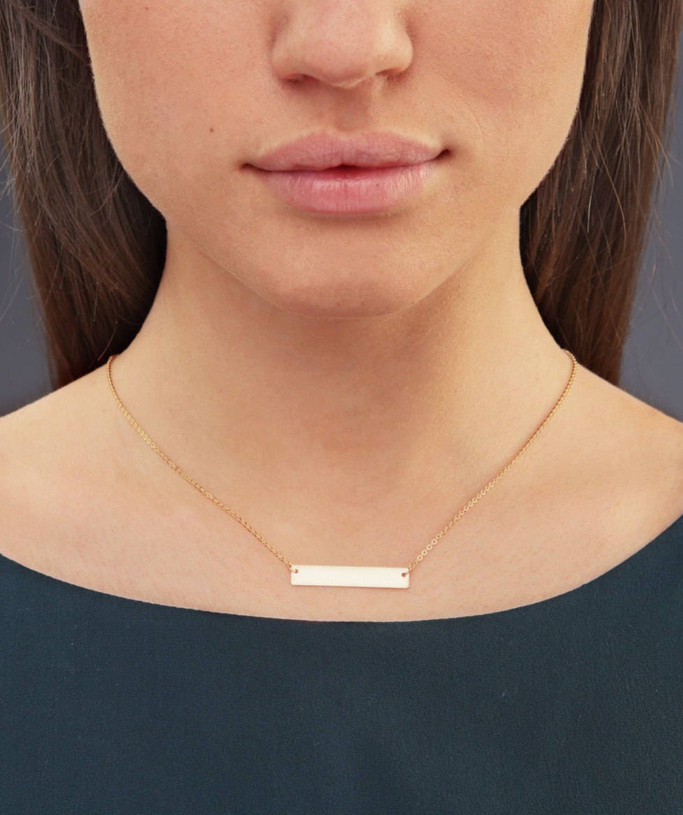 Gold Bar Necklace Handwritten Bar Necklace YOUR HANDWRITING | Etsy