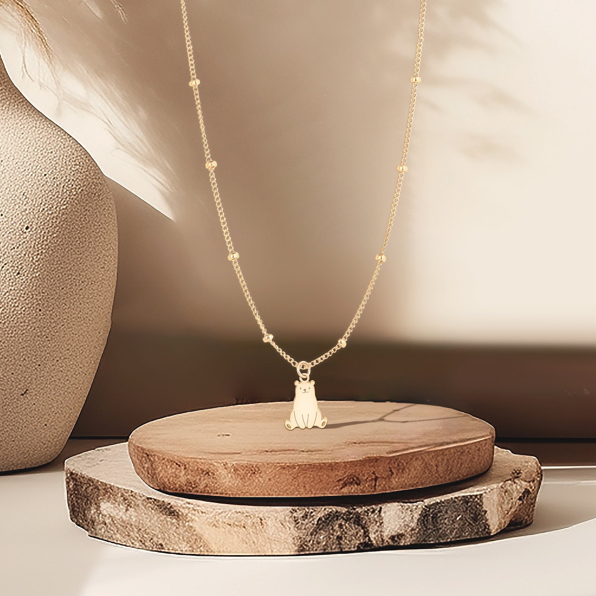 Seated Bear Charm, Wildlife Jewelry on Beady Chain Necklace Available ...