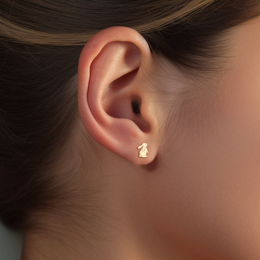 Gold Bunny Earrings, Gold Earrings, Dainty Earrings, Handmade Jewelry ...