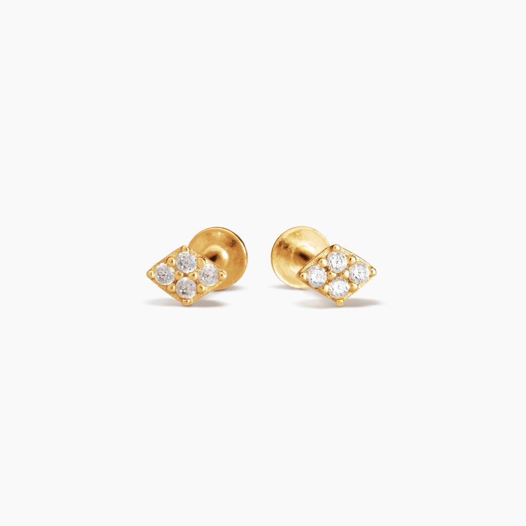 Diamond Shape CZ Stud Earrings, Dainty Minimalist Earrings ,simple Gold ...