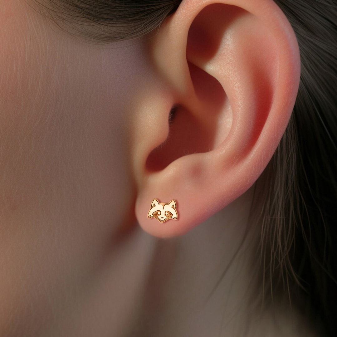 Raccoon Earrings, Dainty Animal Earring, Gold Animal Earrings, Handmade ...