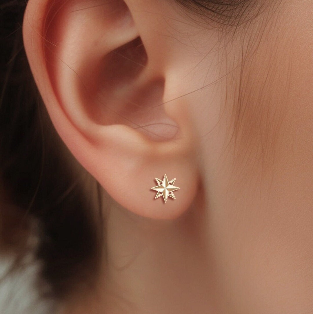 Compass Earrings Gold Compass Charm Stud Birthday Gift for Mom Star ...