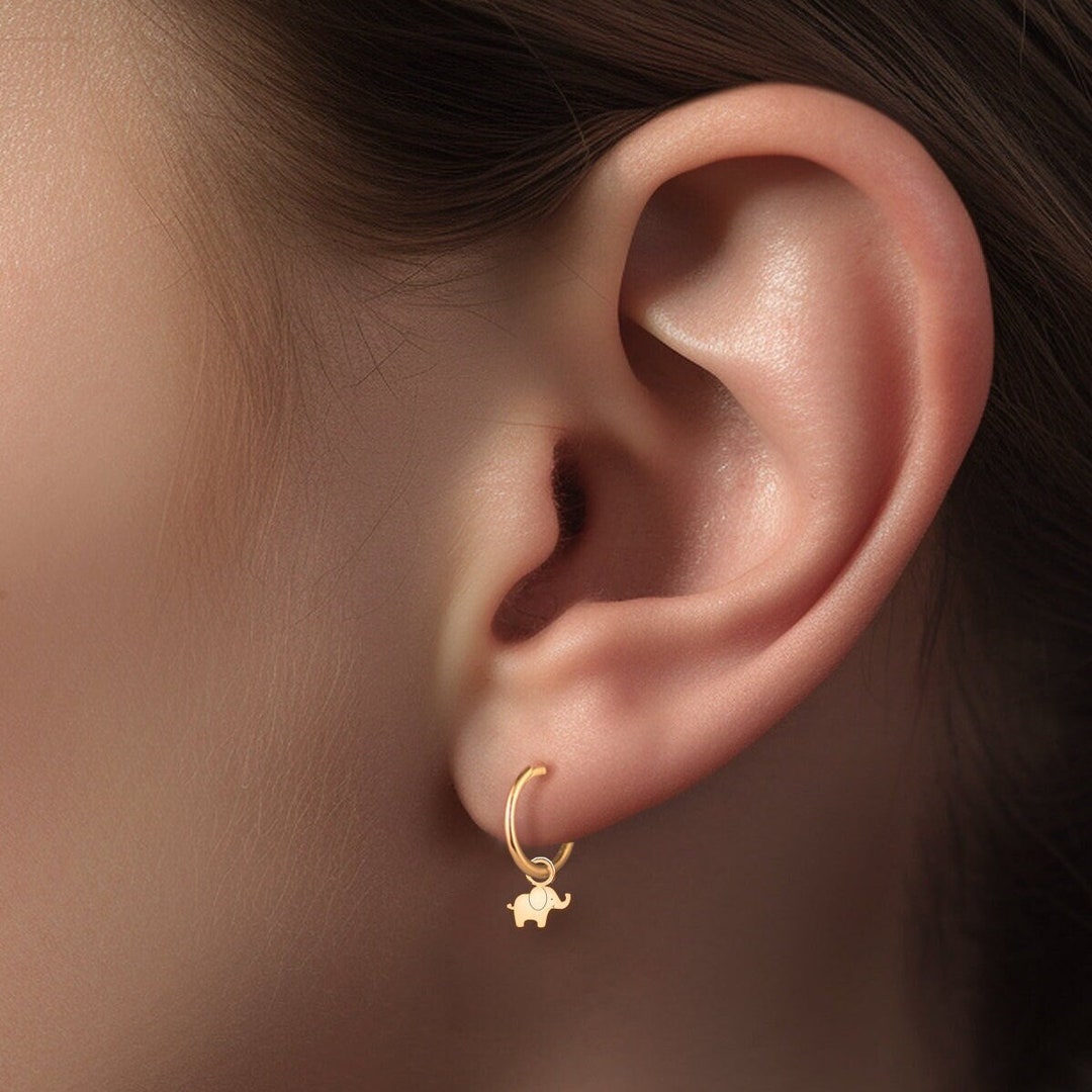 Handcrafted Elephant Charm Huggie Hoop Earrings in Gold Vermeil ...