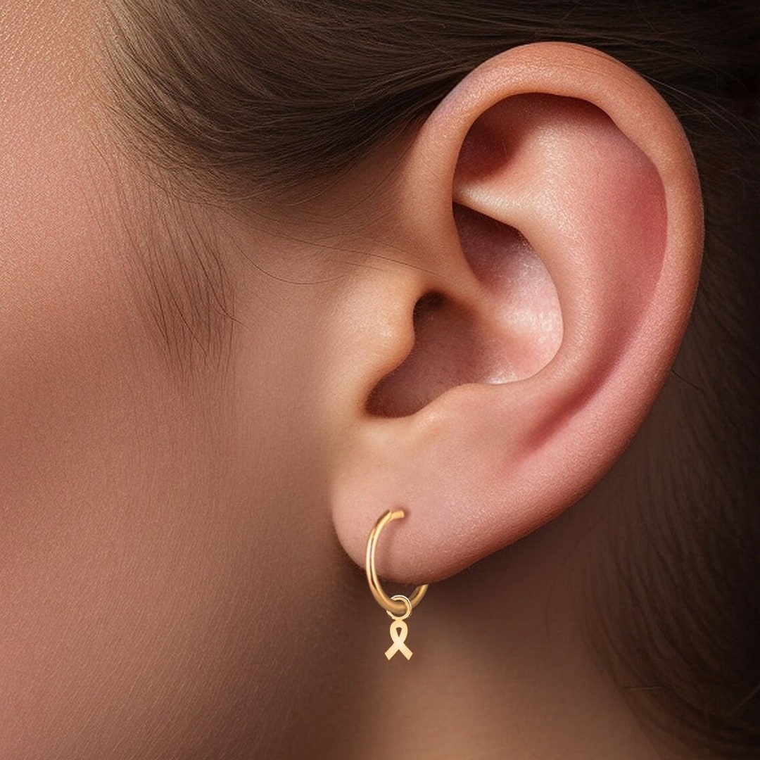 Cancer Ribbon Hinged Hoops Small Hoop Earrings Gold Handmade Ribbon ...