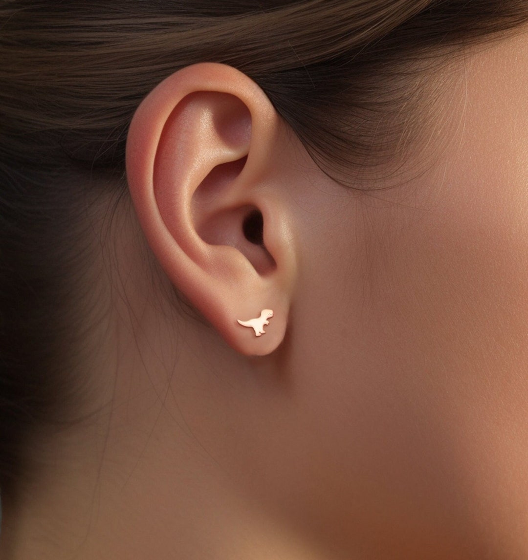 T-rex Earring, Dino Earring, Dainty Earring, Gold Dinosaur Earring ...
