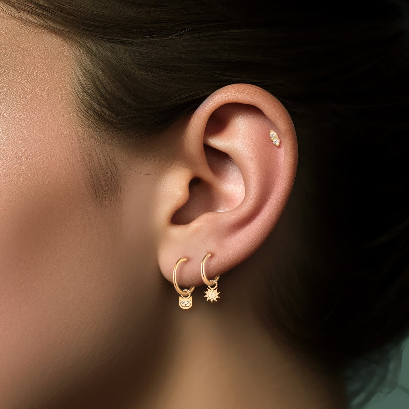 Cheshire Cat Charm Hoop Earrings Gold Stud Little Cat Huggies Cute Gold ...