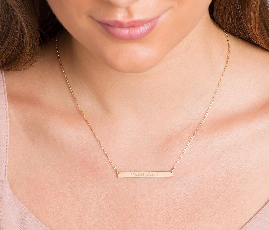 Gold, Rose Gold, Silver Long Thick Skinny Bar Necklace, Personalized ...
