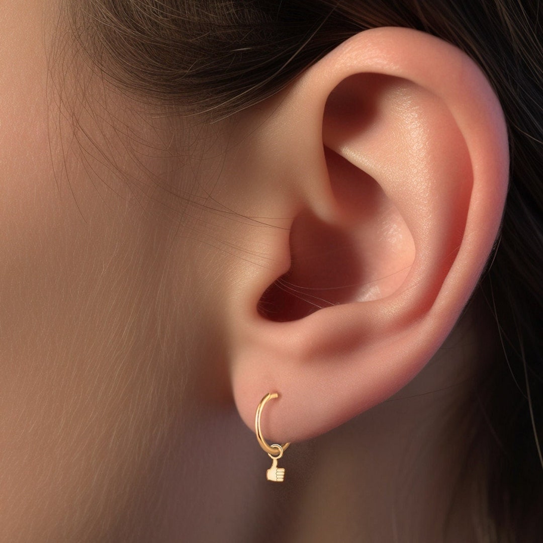Handcrafted Thumbs up Charm Huggie Hoop Earrings | 14k Gold Vermeil ...