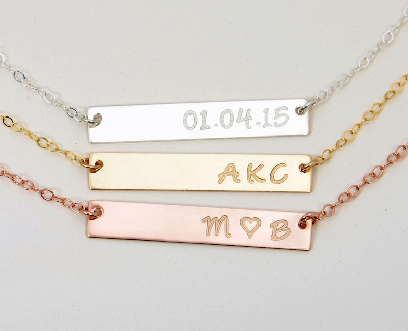 Rose Gold Engraved Necklace Engraved Bar Necklace - Etsy