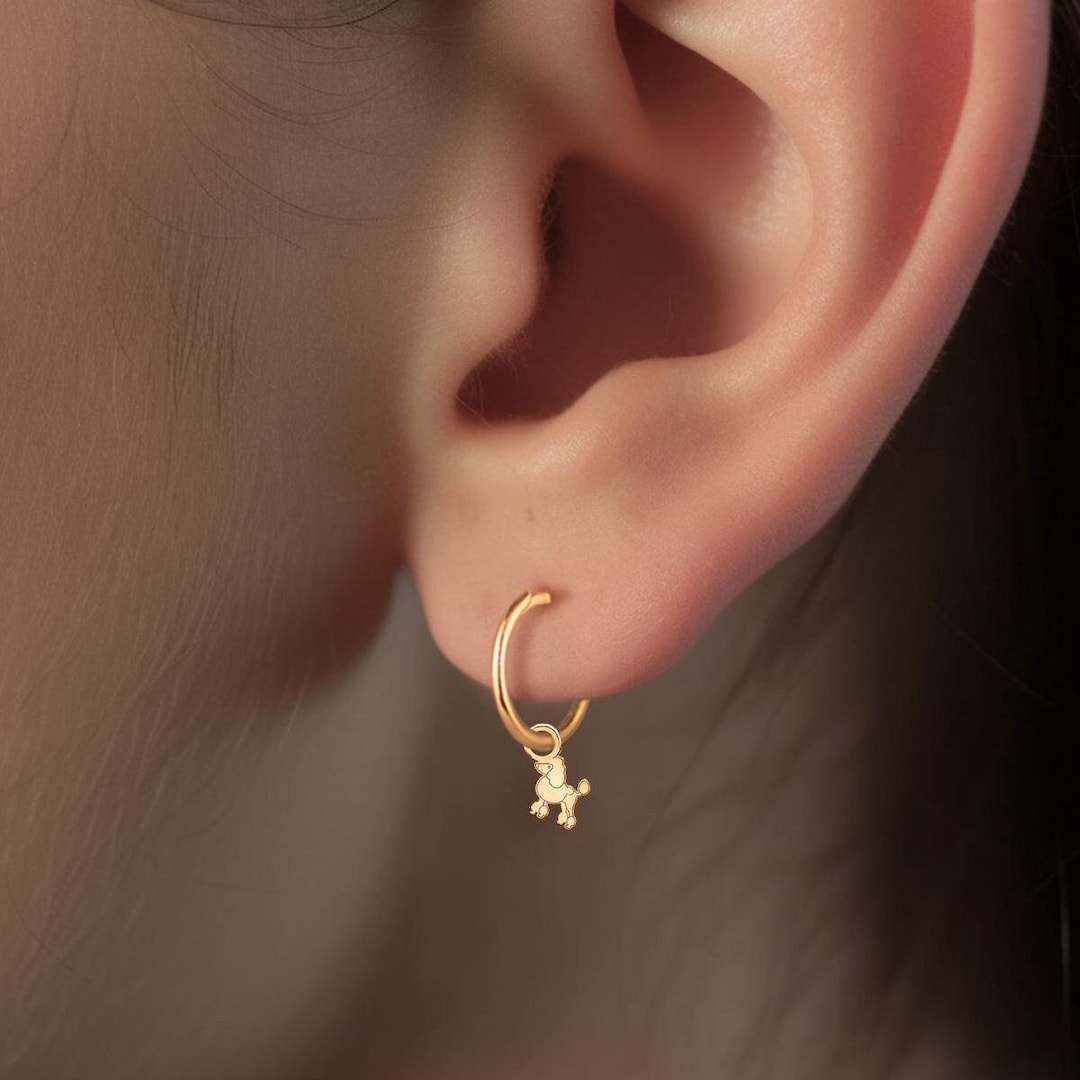 Poodle Dog Huggie Hoops Charm, Handcrafted in Gold Vermeil, Silver ...