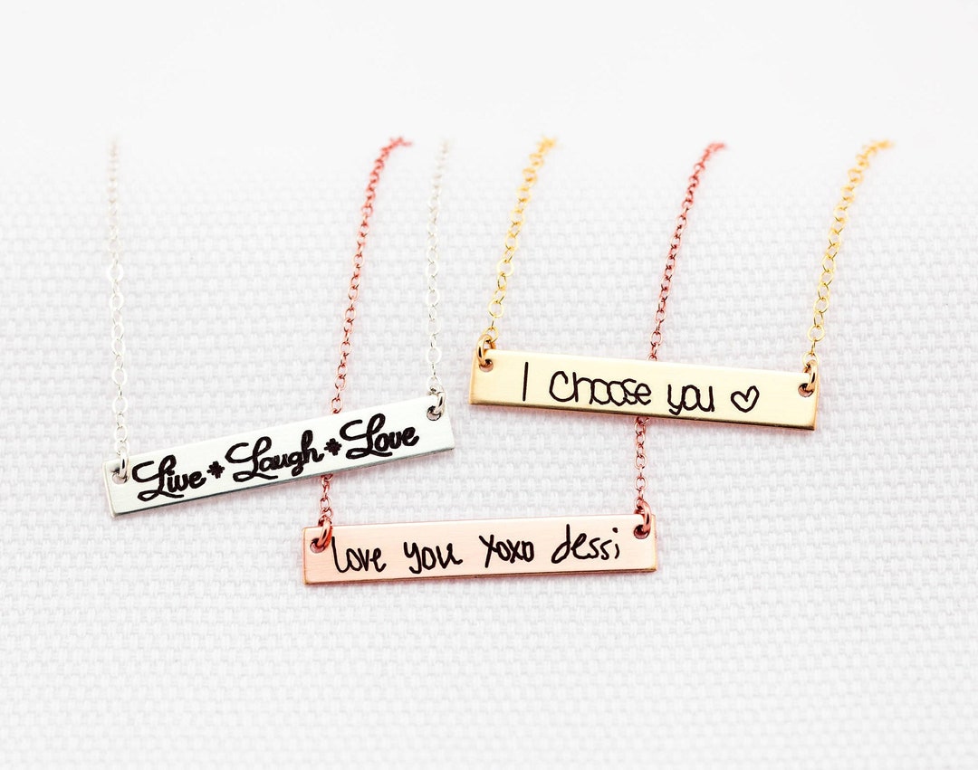 Gold Bar Necklace, Handwritten Horizontal Bar Necklace - YOUR ...