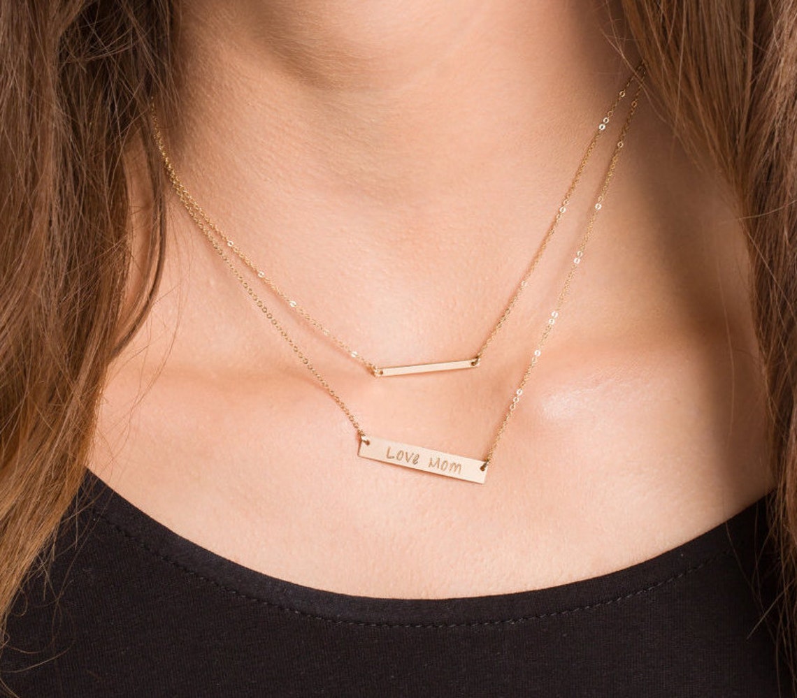 Rose Gold Engraved Necklace Engraved Bar Necklace - Etsy
