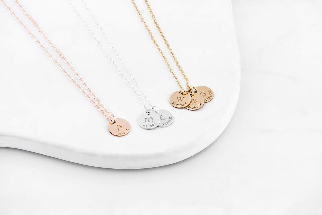 Gold Initial Disc Necklace, 12mm1,2,3 Disc Necklace, 2 Initial Charms ...