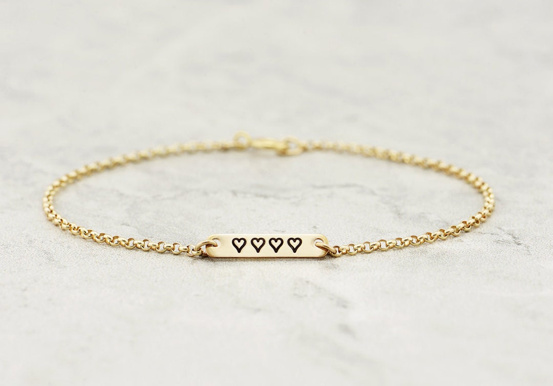 Tiny Gold Initial Bar Bracelet , Bar Bracelet, Name Engraved Bracelet ...