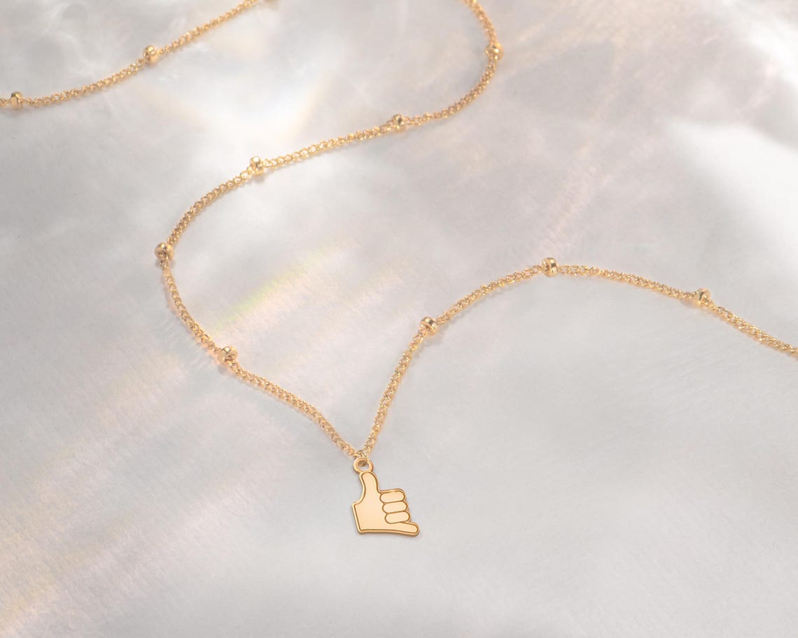 Surf's Up, Shaka Hand Charm on a Beady Chain Necklace, Available in 14k ...