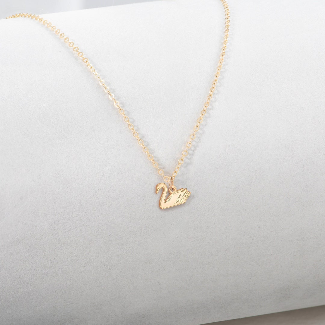 Swan Charm Necklace, Gold Swan Bird Necklace, Bird Charm Necklace, 14k ...