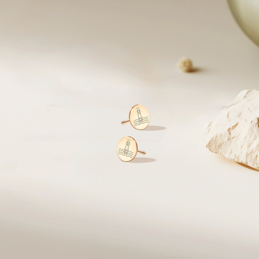 Oval Swimming Disc Earring, Swimmer Earrings, Dainty Pool Earrings ...
