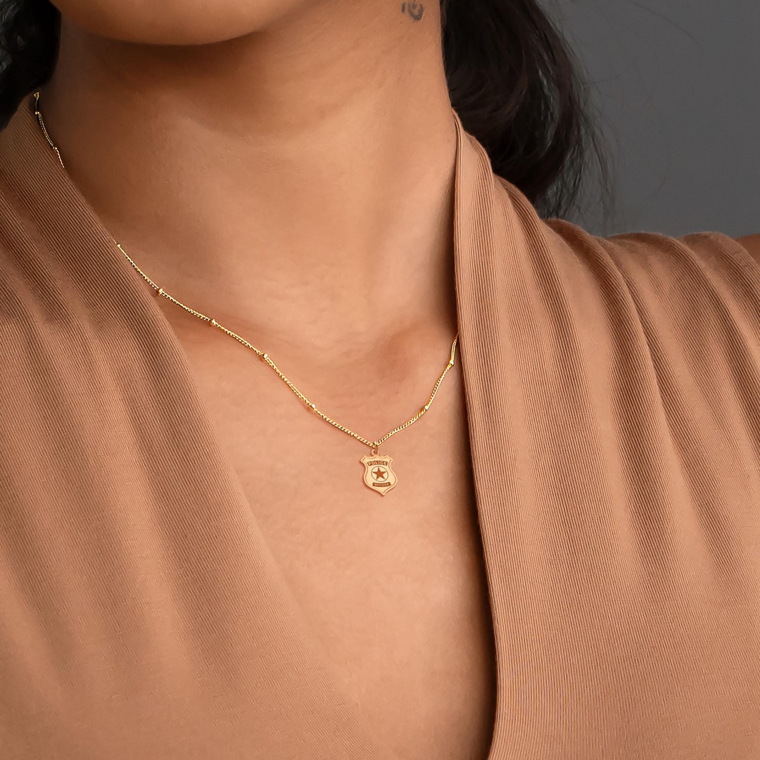 Police Badge Necklace Beady Chain Necklace Police Jewelry Custom Badge ...