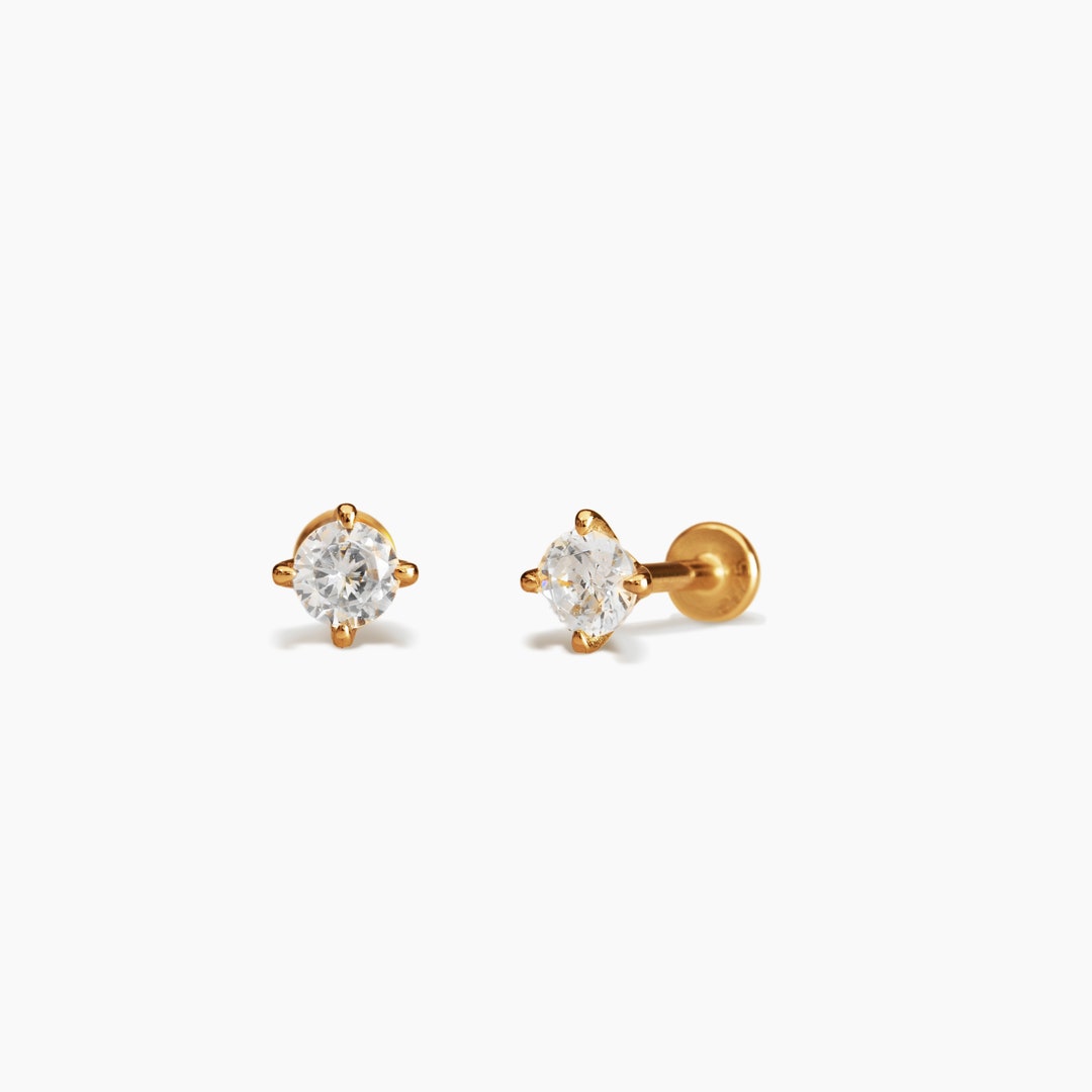 Dainty CZ Stud Earrings, CZ Minimalist Stud Earrings, Gold Earrings ...