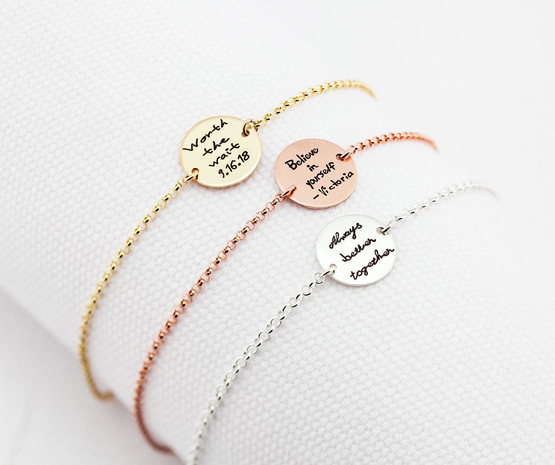 Personalized Disc Bracelet, Handwriting Engraved Bracelet - YOUR ...