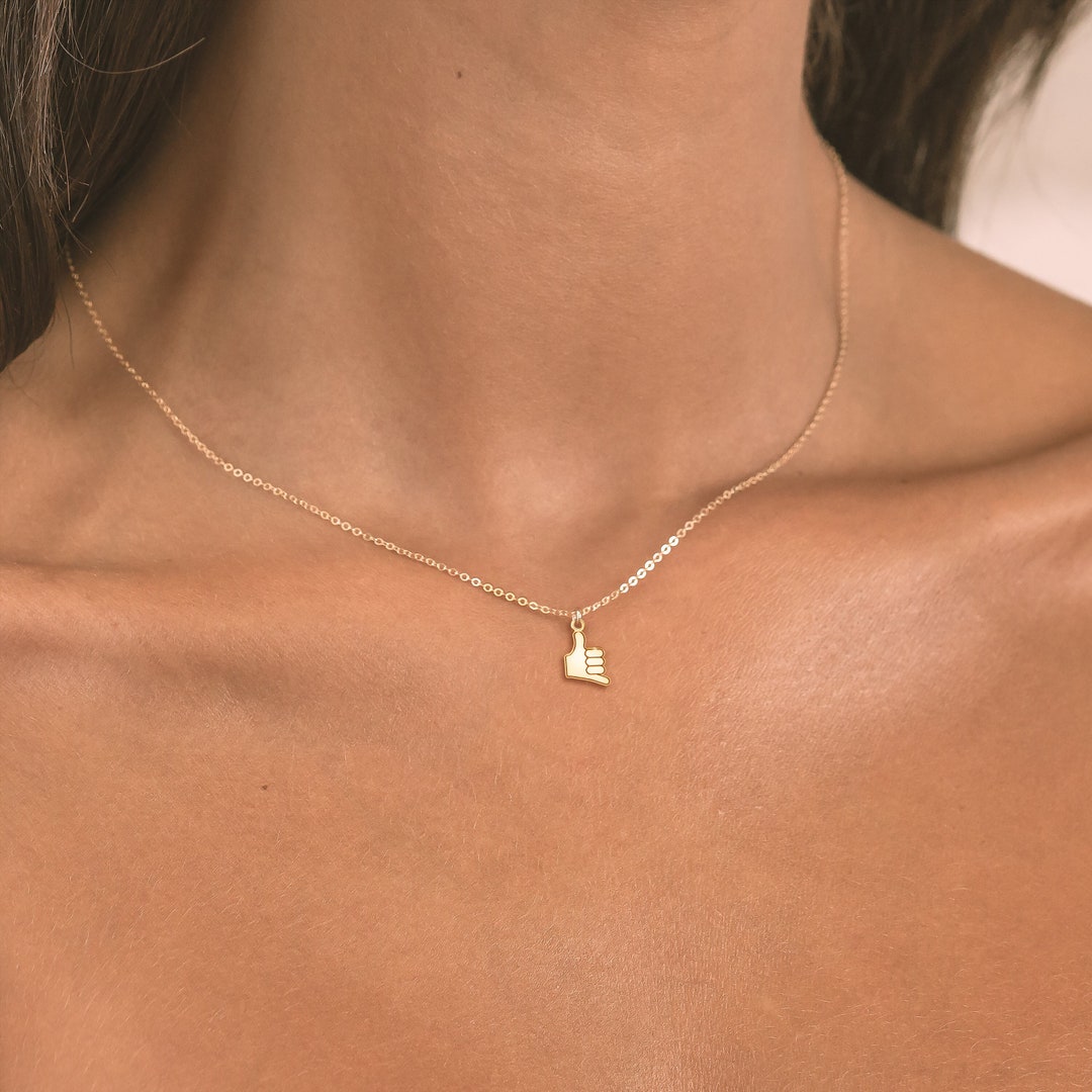 Surf's Up, Shaka Hand Charm on a Chain Necklace, Available in 14k Gold ...