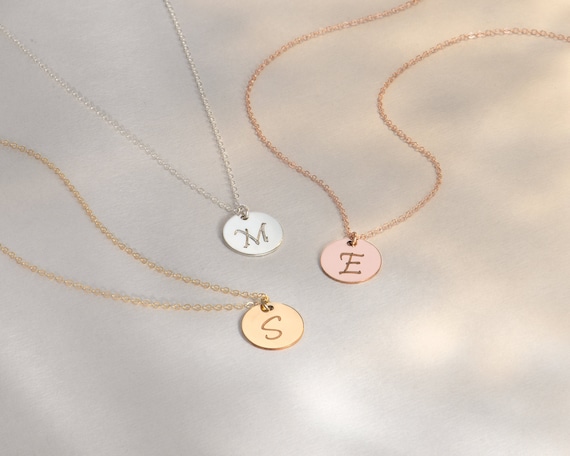 14k gold initial disc necklace store
