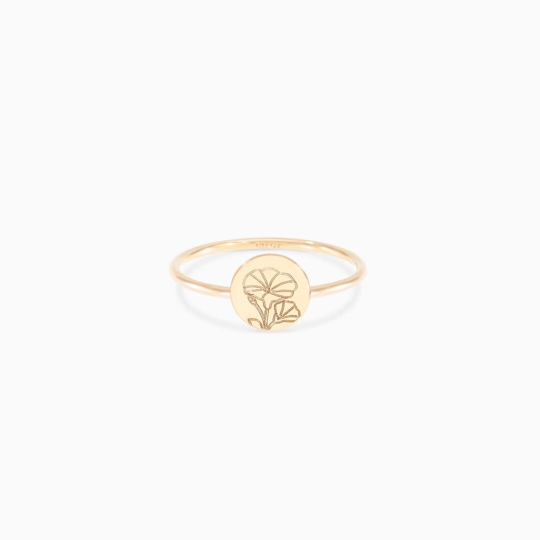 Birth Flower Ring, Personalized Birthday Ring, Flower Signet Ring ...