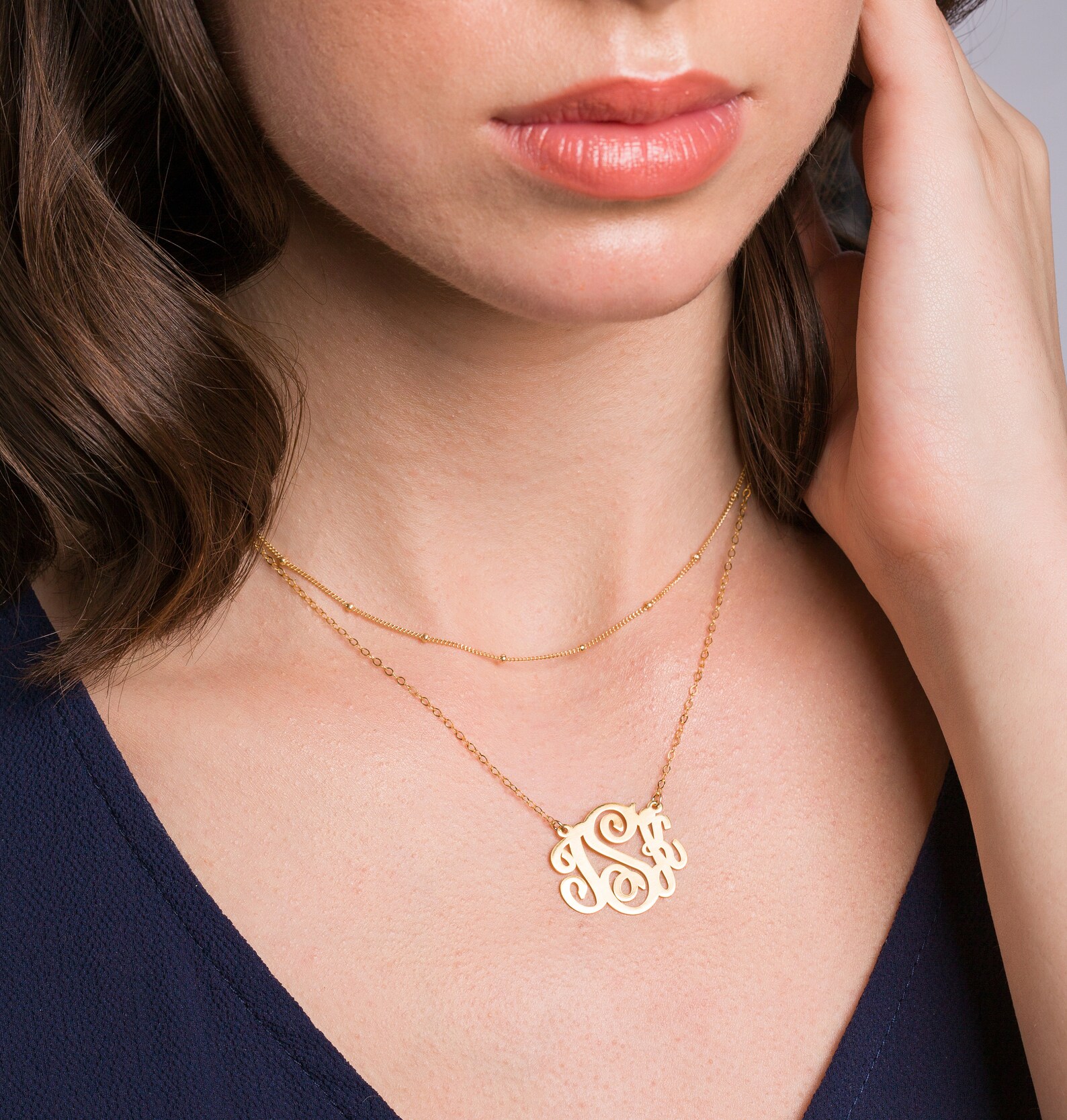 Monogram Necklace Dainty Monogram Necklace Custom Block - Etsy