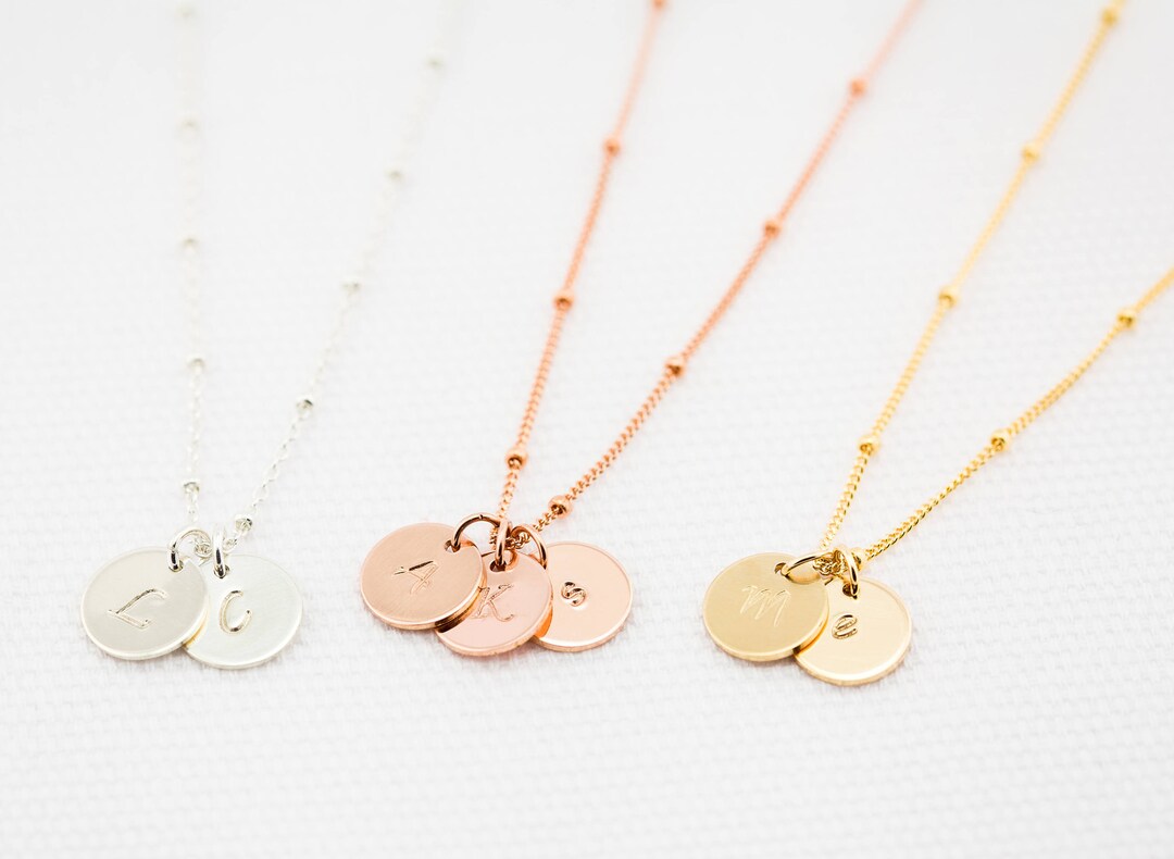 Initial Disc Necklace With Satellite Chain Gold Initial Necklace ...