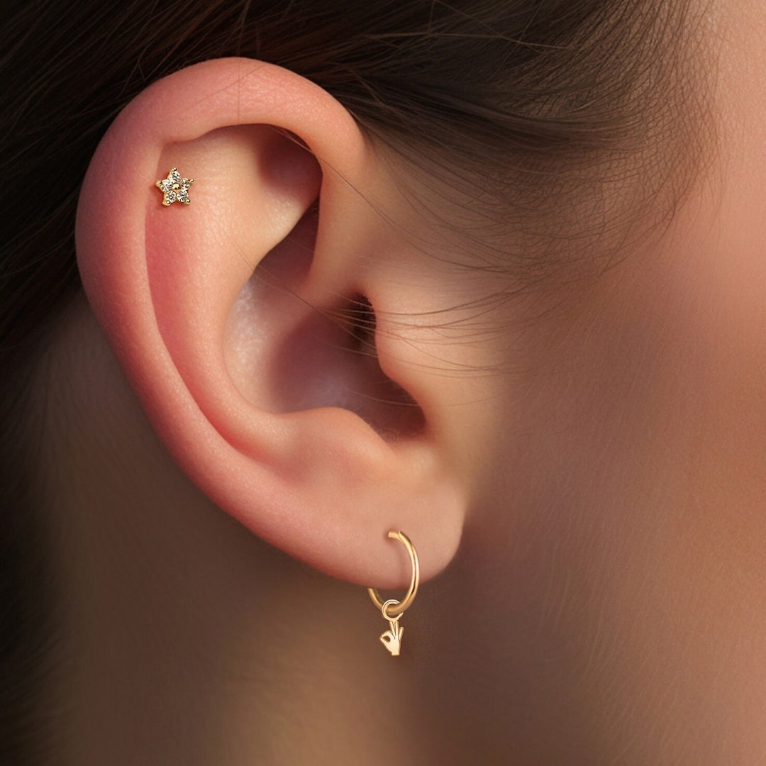 OK Hand Sign Charm Hoop Earrings | 14k Gold Vermeil, Sterling Silver ...