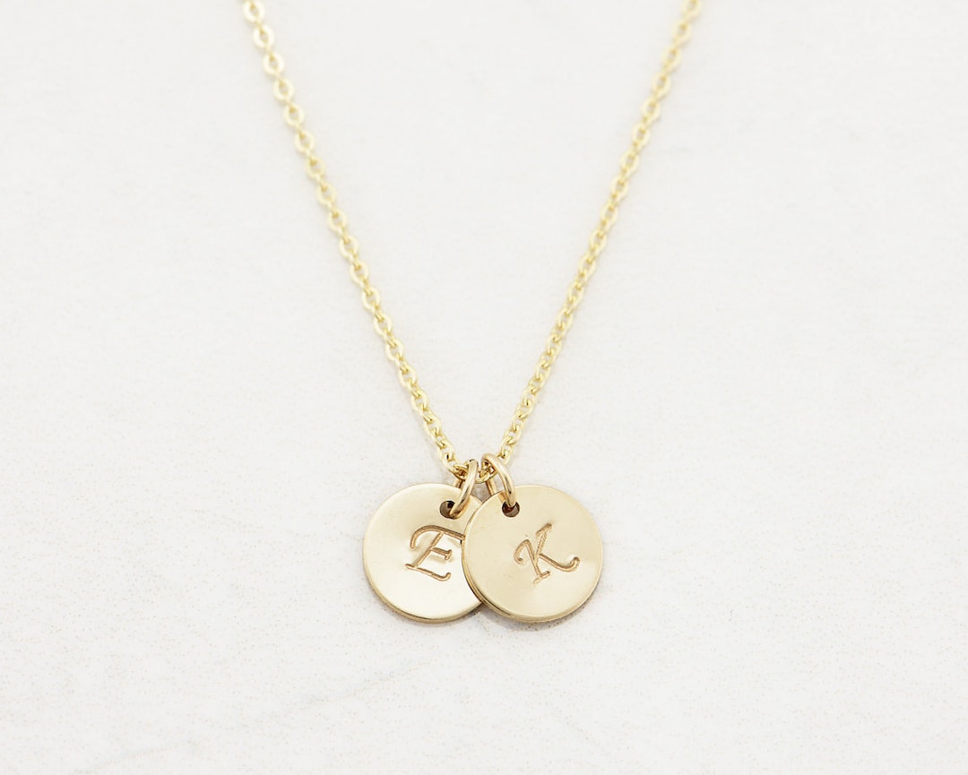 Initial Disc Necklace, 2 Disc Initial Charm, Letter Necklace, Gold ...