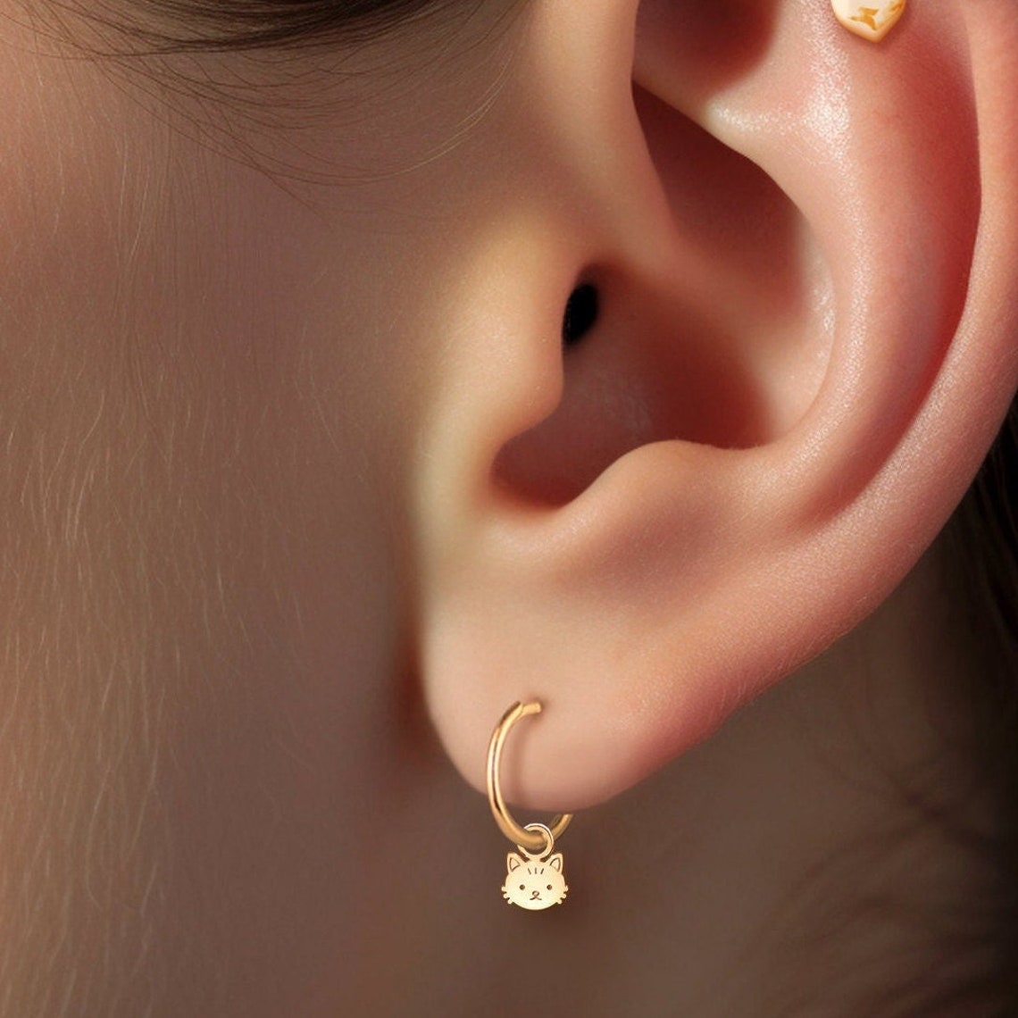 Whimsical Mismatched Cat & Fish Charm Hoop Earrings - 14k Gold Filled ...