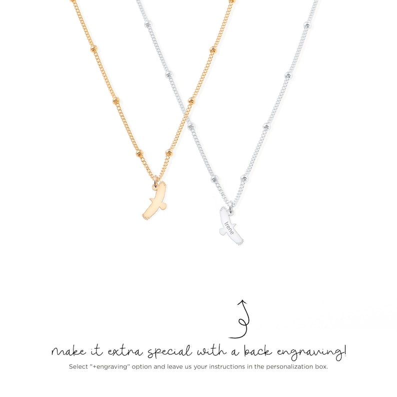 Eagle Charm Necklace Eagle Pendant Bird Necklace Dainty Beady Chain ...