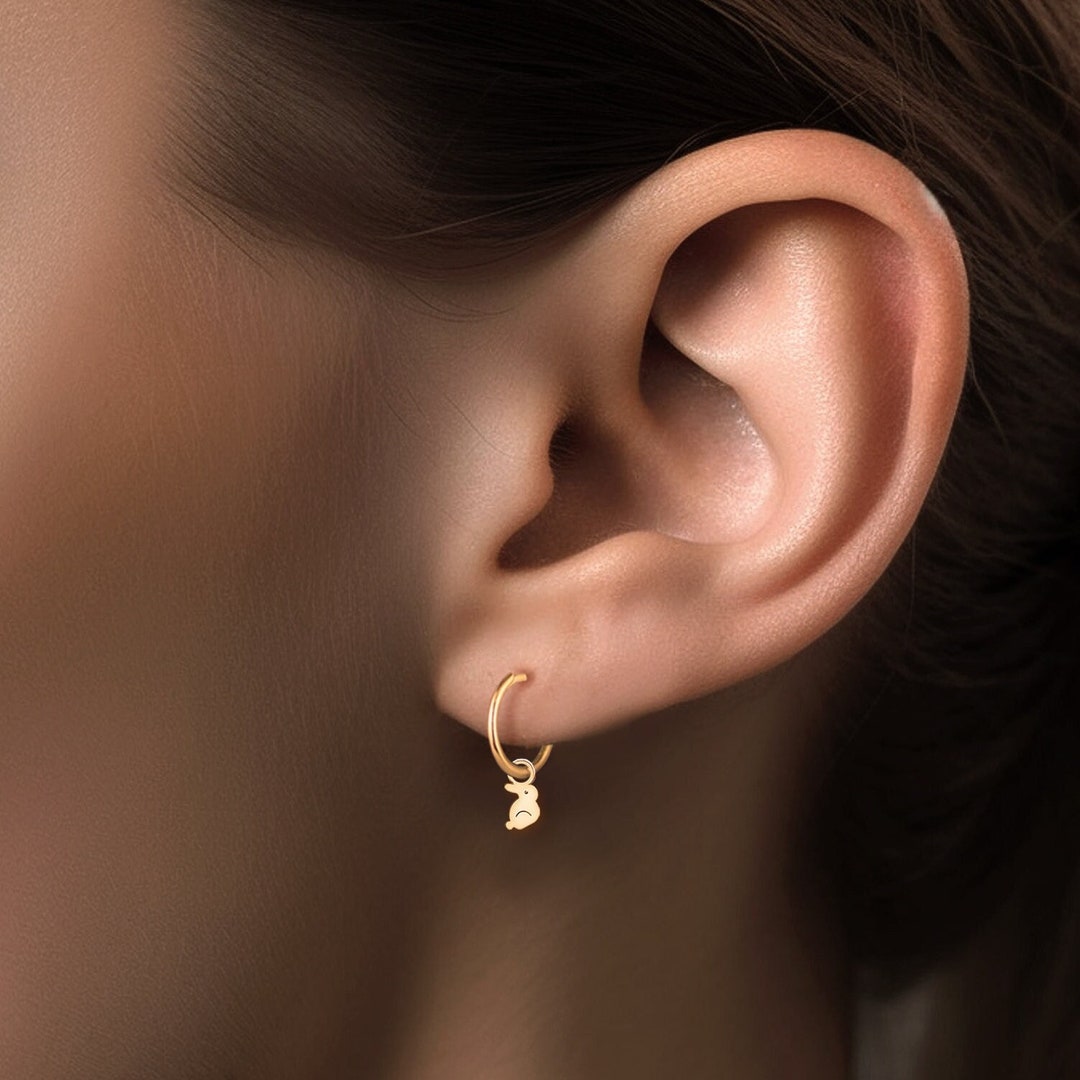 Bunny Earrings Cute Hoop Earrings Bunny Rabbit Charm Hoops Animal ...