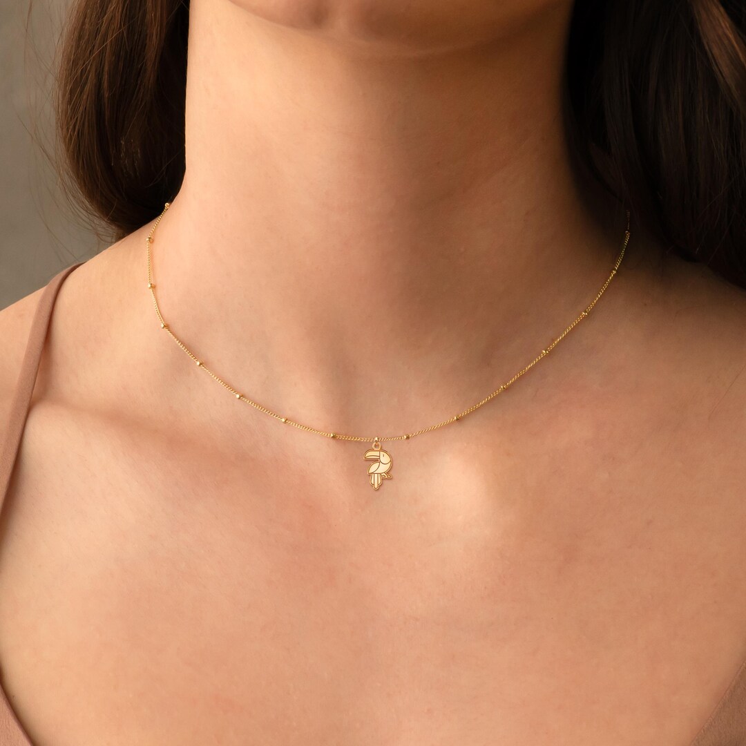 Toucan Necklace Bird Pendant Gift for Her Beady Chain Necklace Toucan Charm Bird Jewelry ...