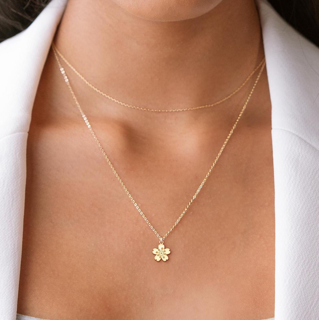 Cherry Blossom Necklace Tiny Floral Pendant Fun Jewelry Sakura Blossom ...