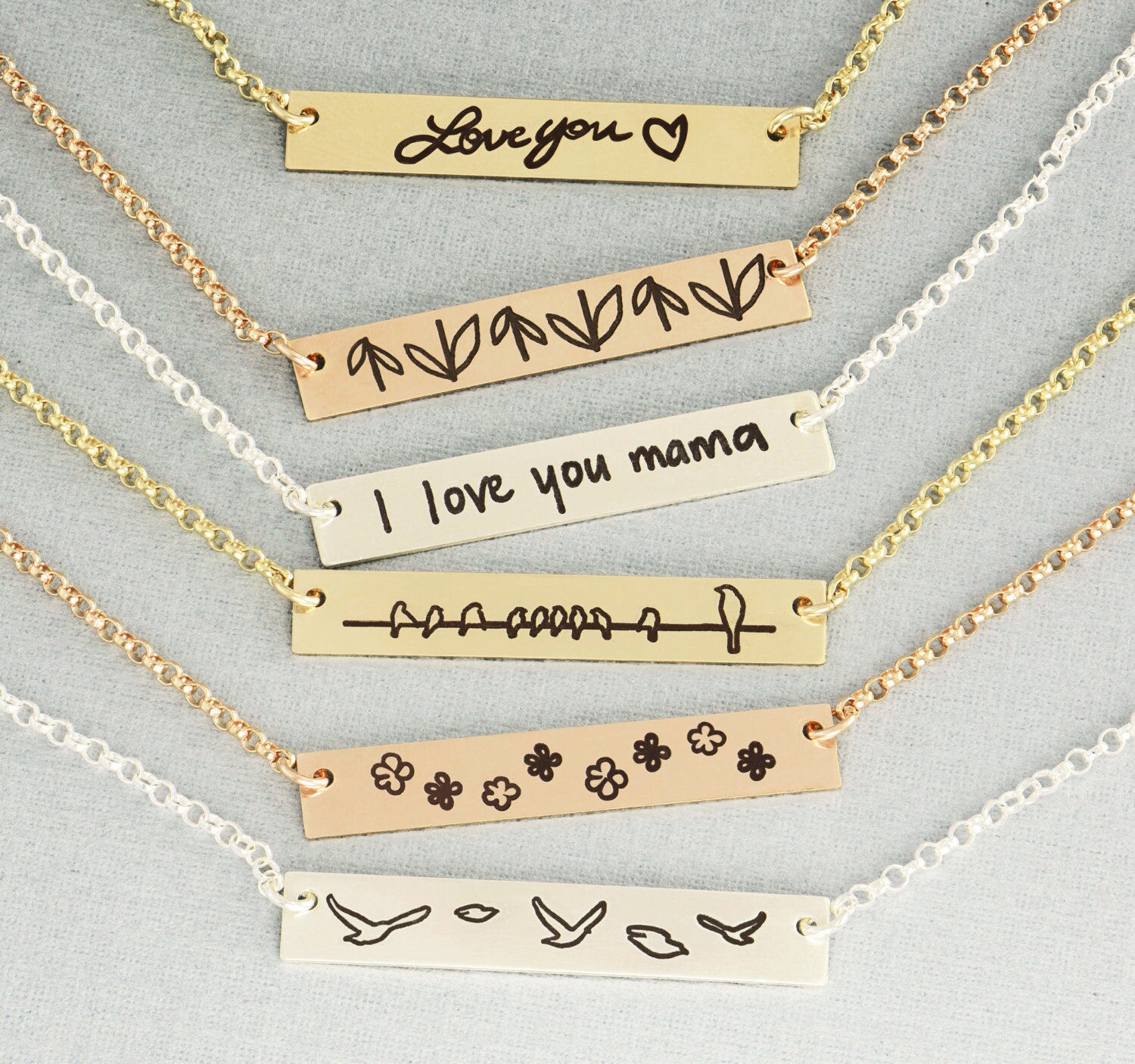 Gold Bar Necklace Handwritten Bar Necklace YOUR HANDWRITING | Etsy