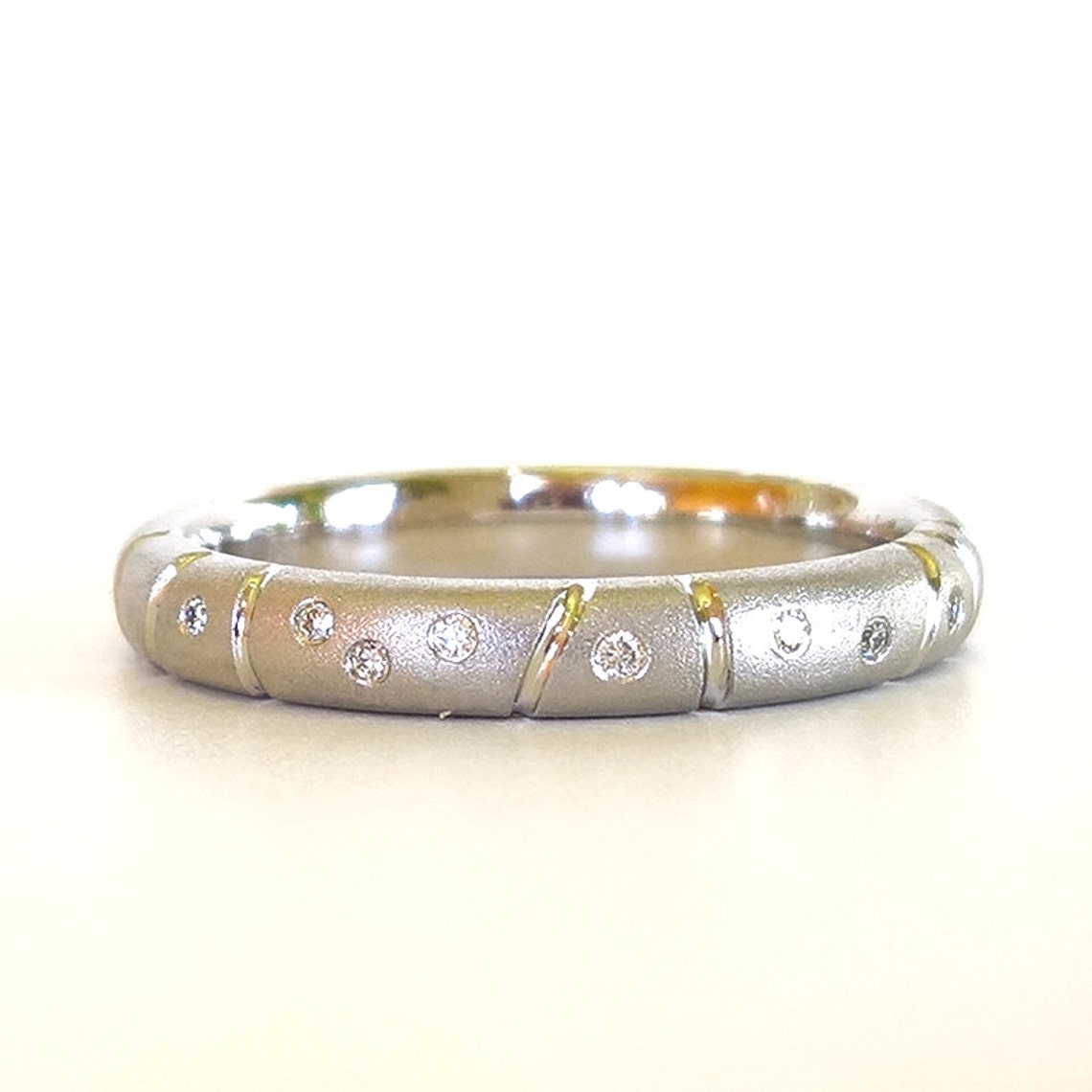 PLATINUM Stacking Ring With Flush Set Diamonds, Platinum Diamond ...