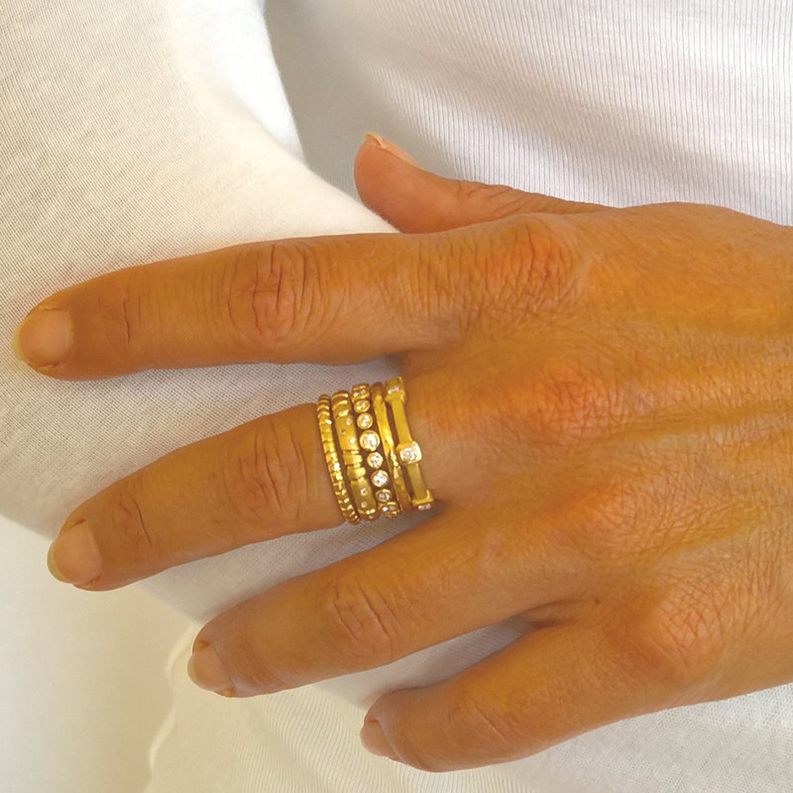 PLATINUM Stacking Ring With Flush Set Diamonds, Platinum Diamond ...