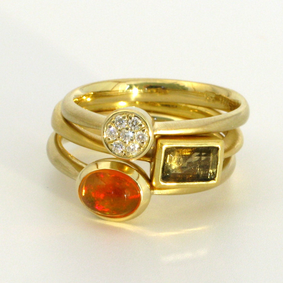 18k Gold Stacking Rings Unique Engagement Rings Wedding - Etsy