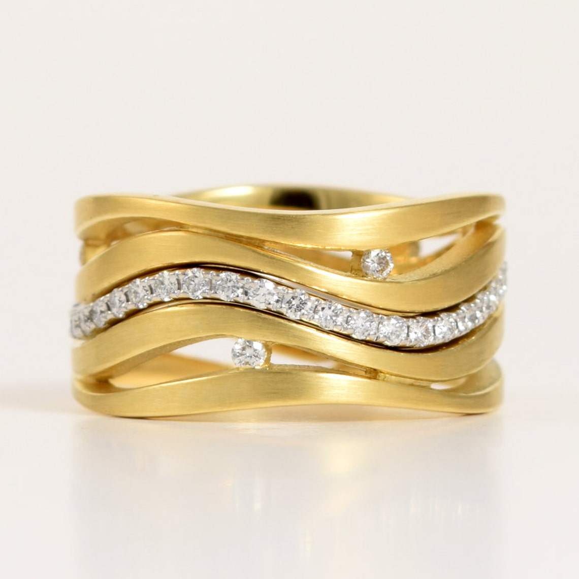 Ruby + Diamond 18k Gold 3 Ring Bridal Set 'wave' | Engagement Ring ...