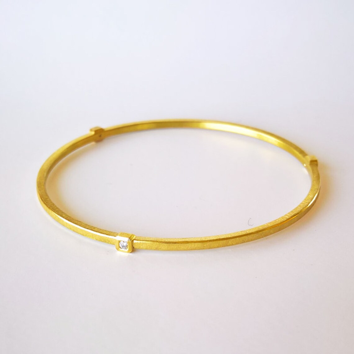 18k Solid Gold Diamond Bangle, Diamond Cuff Bracelet, Hand Forged 18k ...